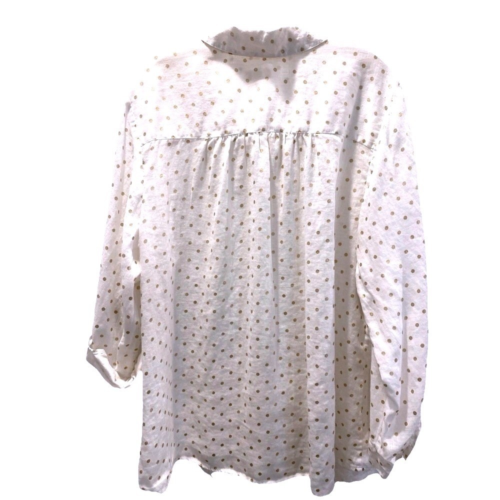 Charter Club | Tops | 0 Linen White Gold Metallic Polka Dot Roll Tab ...